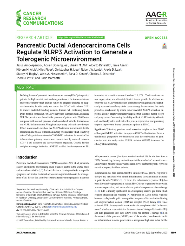 Amo-Aparicio - PDAC and NLRP3 | PDF | Pancreatic Cancer | Inflammation