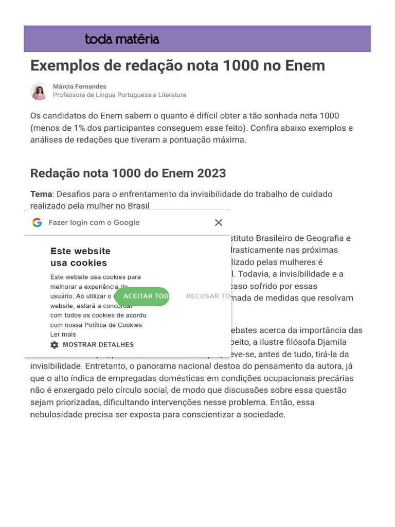 Exemplos de Redação Nota 1000 No Enem Com Comentários - Toda Matéria ...