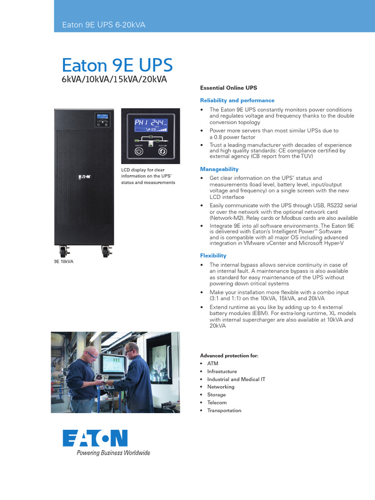Eaton 9e Ups 6 20kva Brochure en Us East Asia | PDF | Computing | Electrical Engineering