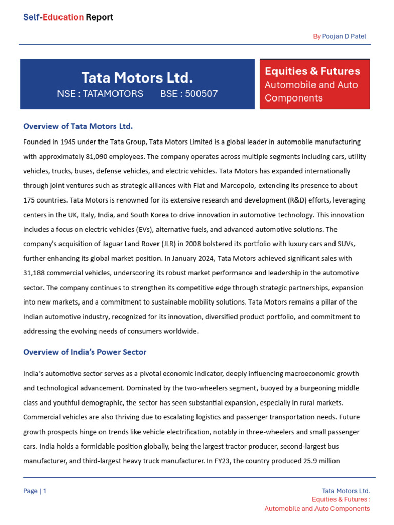 Tata Motors Research Report | PDF | Electric Vehicle | Economies
