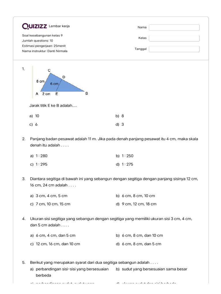 Soal Kesebangunan Kelas 9 | PDF