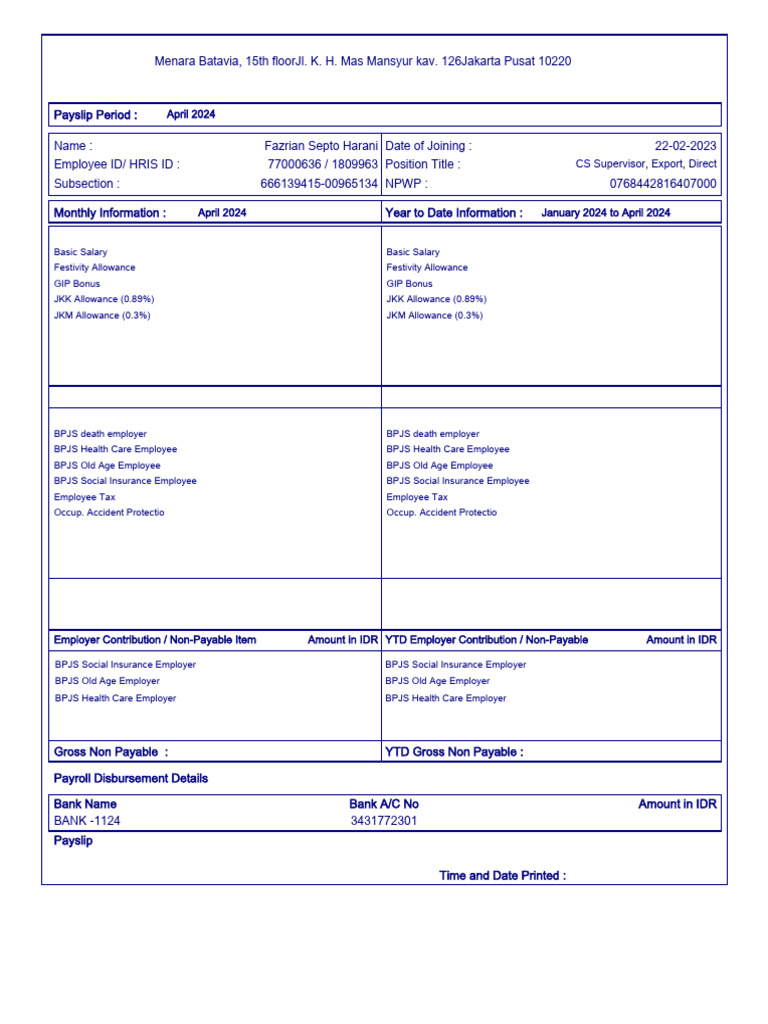 PAYSLIP_MAE_ID003_M1_Y2024_P04_E77000636_R01 | PDF | Paycheck | Payroll