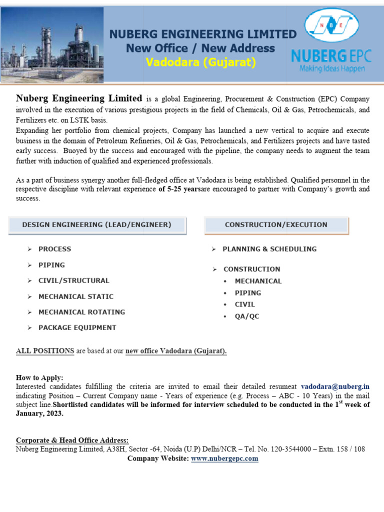 Nuberg Engineering Hiring in Vadodara | PDF | Engineering | Resource ...