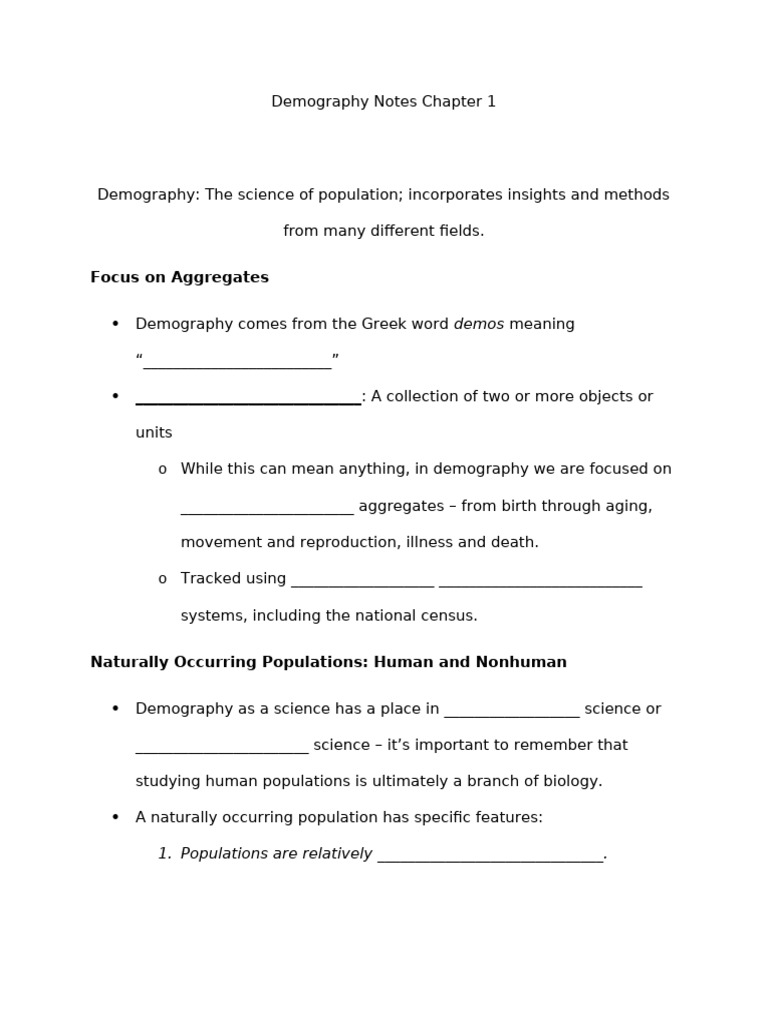 Demography Notes Chapter 1 | PDF | Demography | Census
