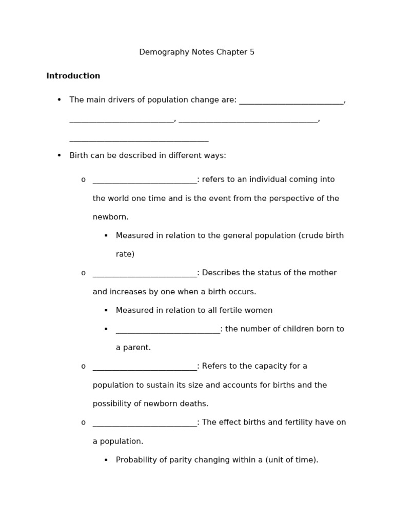 Demography Notes Chapter 5 | PDF | Total Fertility Rate