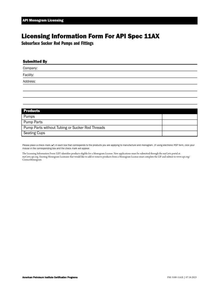 API 11AX Licensing Information Form 20230821 | PDF