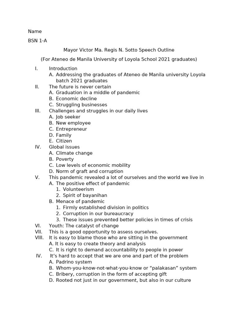 Mayor Sotto Speech Outline copy | PDF