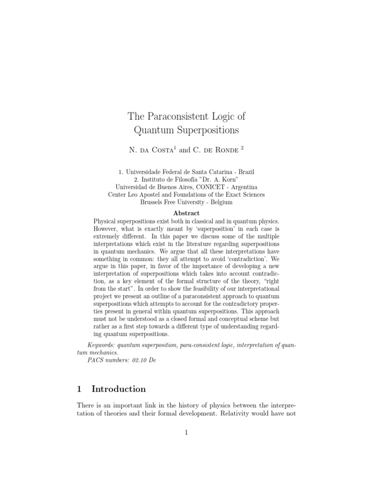 #V.V.A.A. - (N. da Costa, C. de Ronde) The Paraconsistent Logic of Quantum Superpositions | PDF ...
