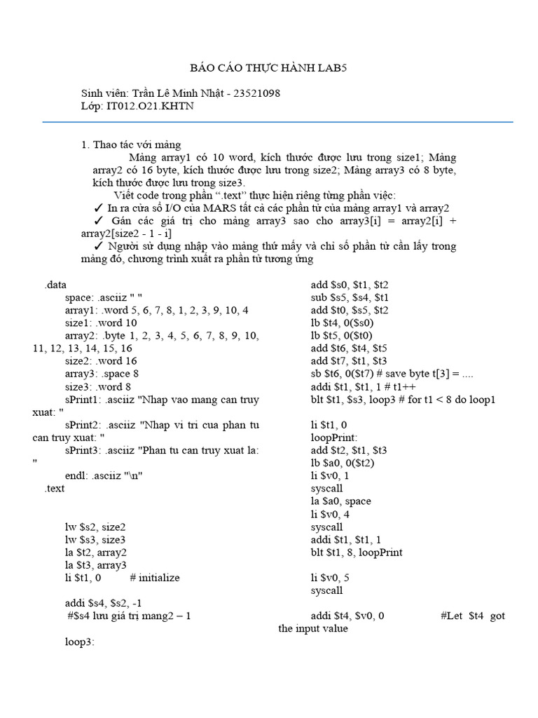 Báo Cáo TH C Hành Lab5 - 23521098 | PDF