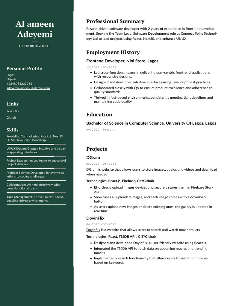 Frontend Developer Resume | PDF | Information Technology | Software Development