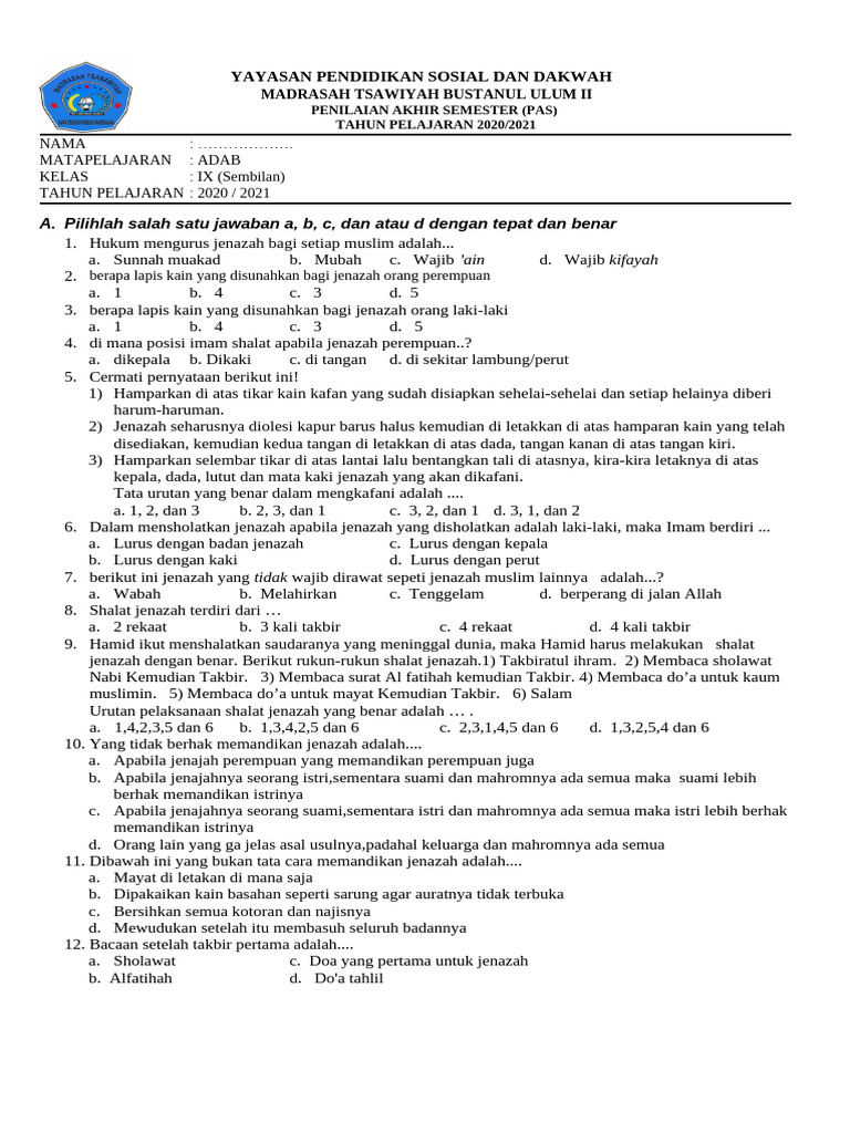SOAL ADAB KLS IX MTs | PDF