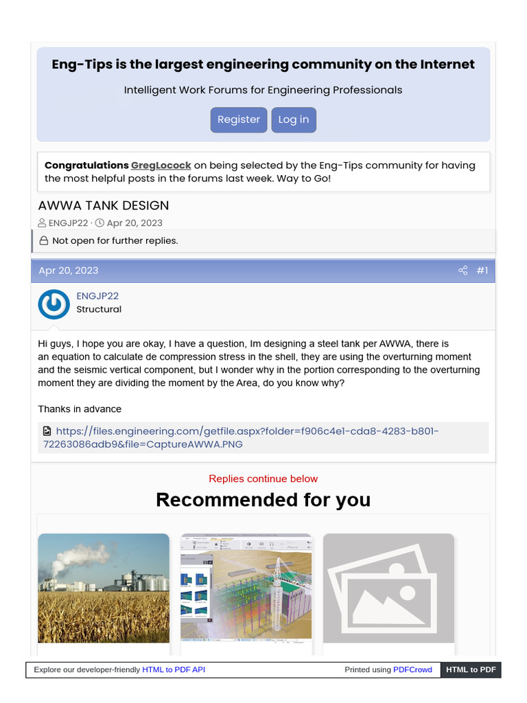 AWWA Steel Tank Design Insights | PDF | Stress (Mechanics) | Mechanical ...