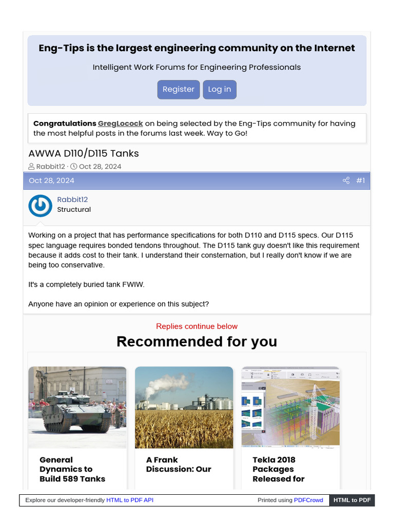 WWW Eng Tips Com Threads Awwa d110 d115 Tanks 523892 | PDF