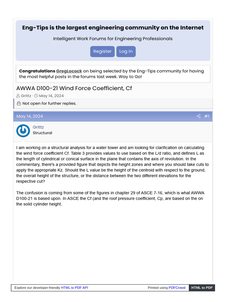 WWW Eng Tips Com Threads Awwa d100 21 Wind Force Coefficient | PDF ...