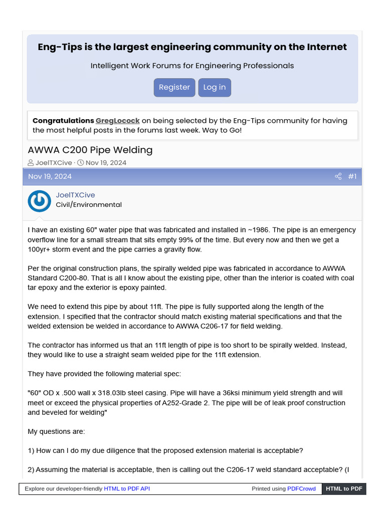 WWW Eng Tips Com Threads Awwa c200 Pipe Welding 524513 | PDF | Pipe ...