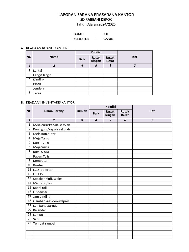 Laporan Sarpras | PDF