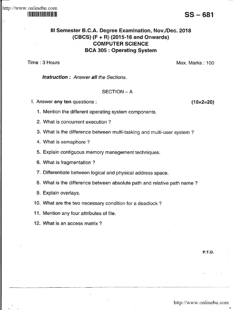 Bca 3 Sem Operating System Ss681 Dec 2018 | PDF