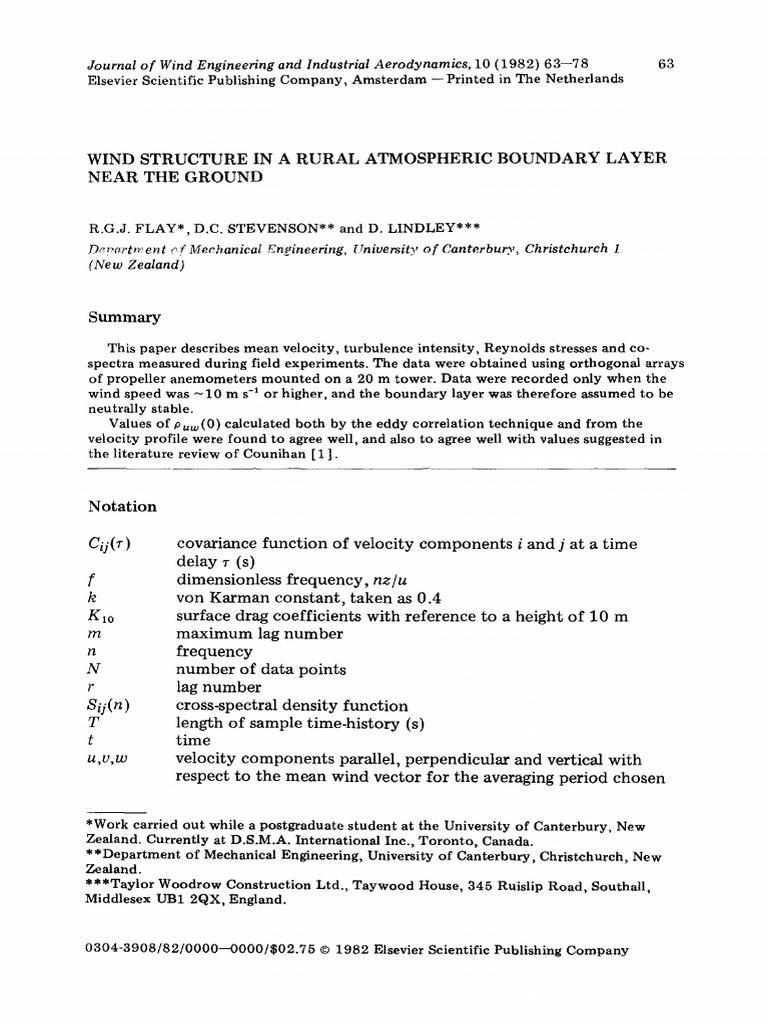 1982 Wind Structure in A Rural Atmospheric Boundary Layer Near The Ground | PDF | Covariance ...