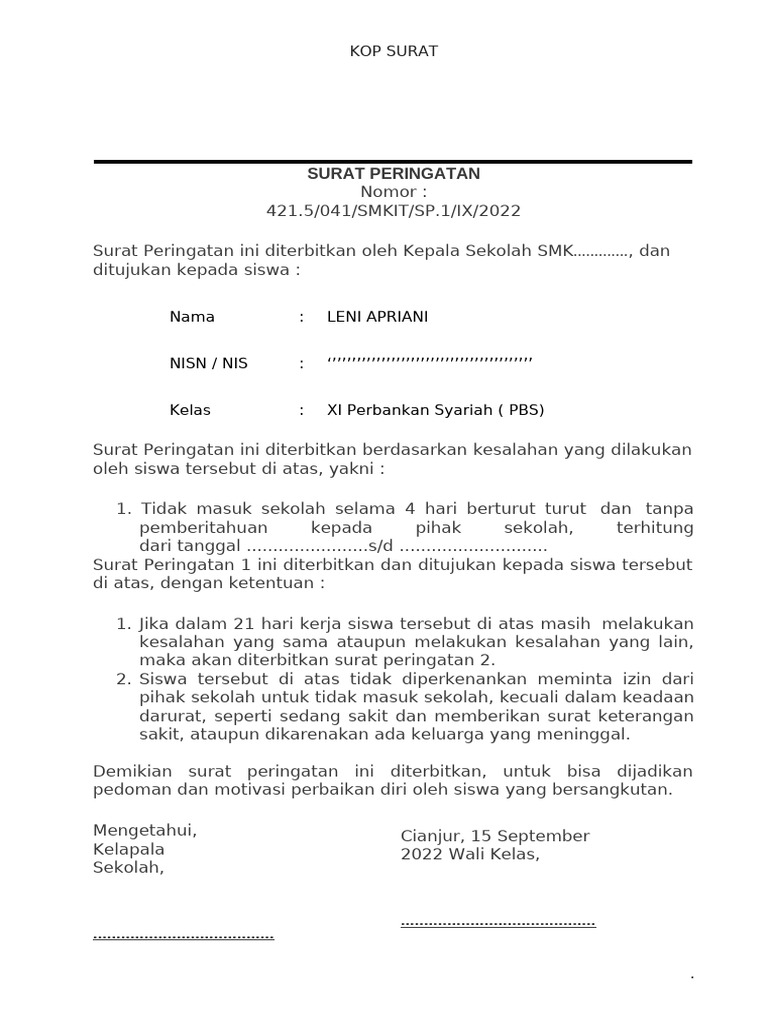 Contoh Surat SP 1 Siswa | PDF