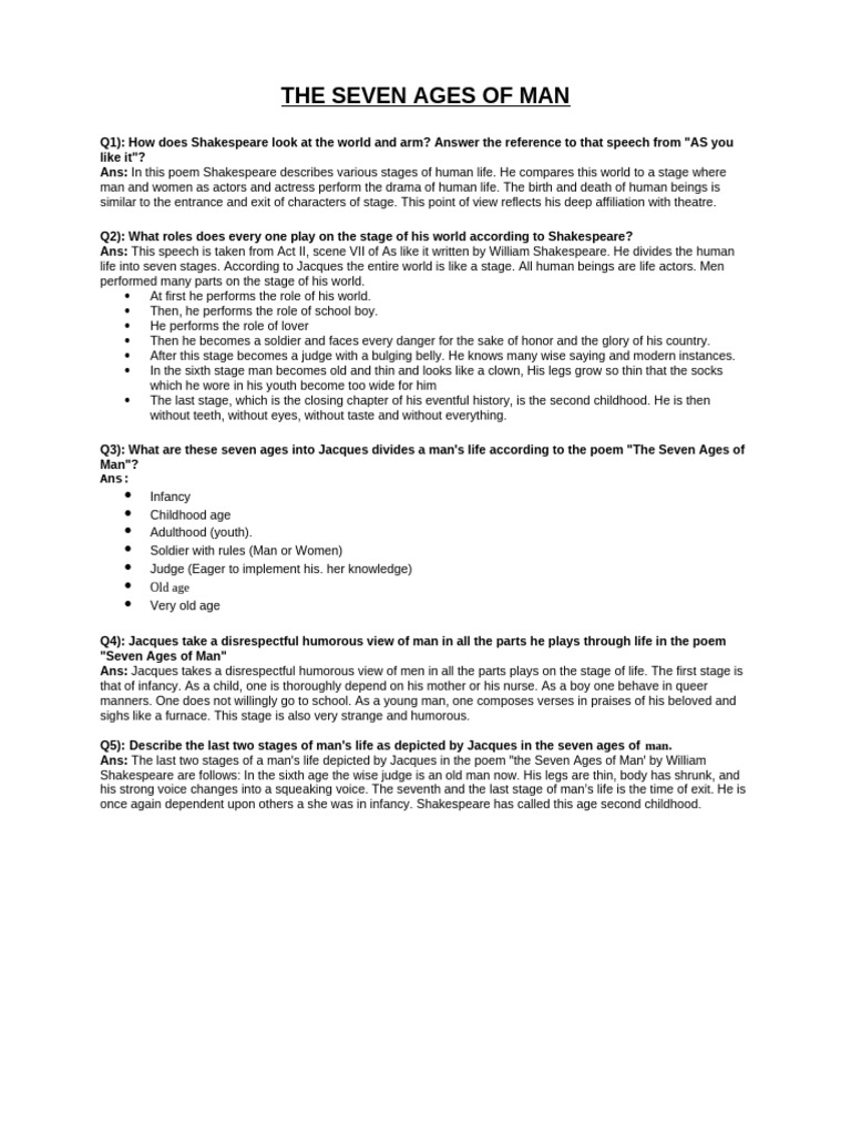 Shakespeare's Seven Ages of Man Analysis | PDF