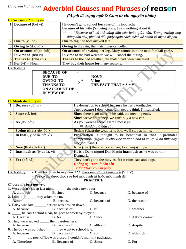 Thuy-Adverbial Clauses of Reason | PDF