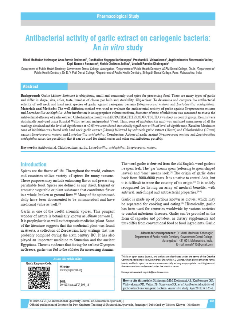 Antibacterial Activity of Garlic Extract On.9 | PDF | Garlic | Medical ...