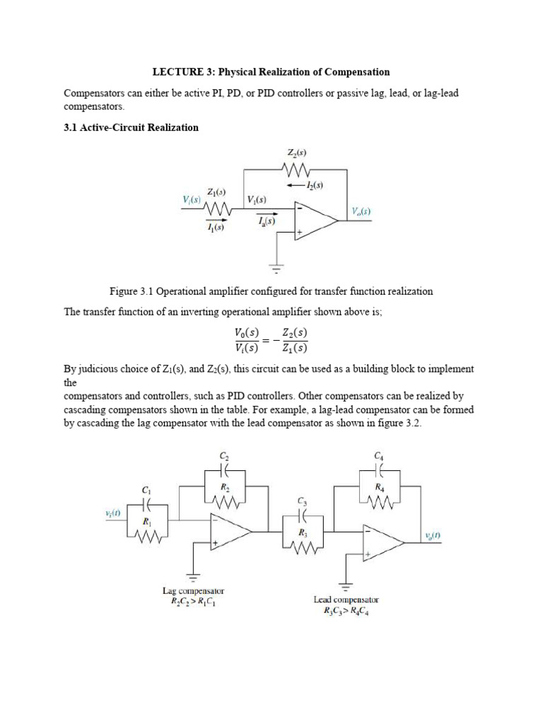 Active and Passive Compensator Design | PDF | Operational Amplifier ...