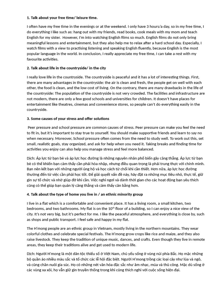 Talk About Your Free Time/ Leisure Time | PDF