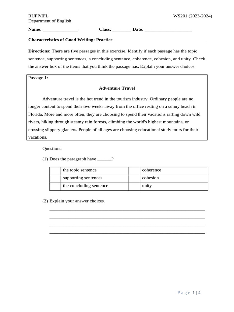 Handout WS201 - Characteristics of A Good Writing | PDF | English Language | Japanese Language