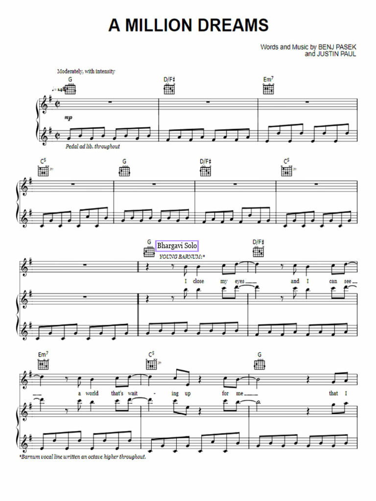 A Million Dreams Sheet Music The Greatest Showman | PDF