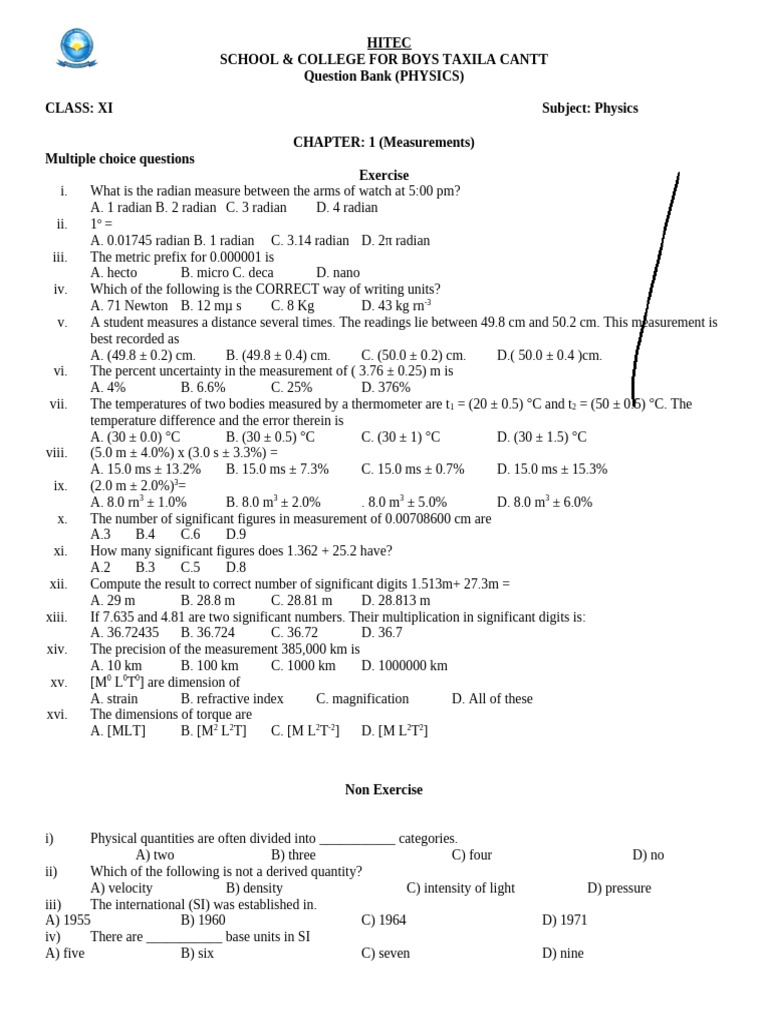 Physics Question Bank for Class XI | PDF | Force | Euclidean Vector