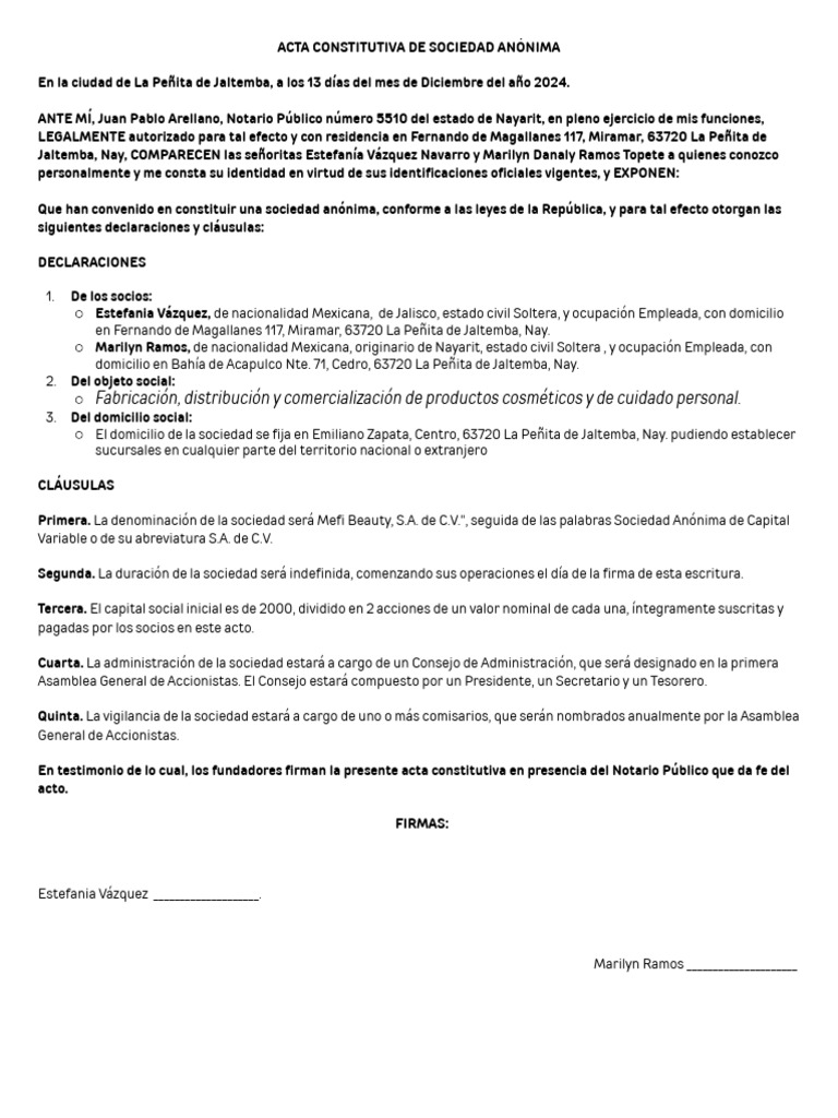 Word Acta Constitutiva de Una Empresa 2 PDF | PDF