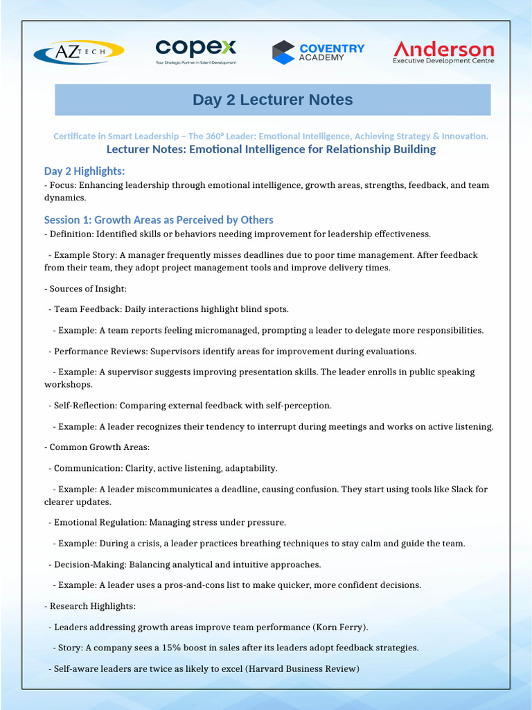 day 2 lecturer notes | PDF | Leadership | Empathy