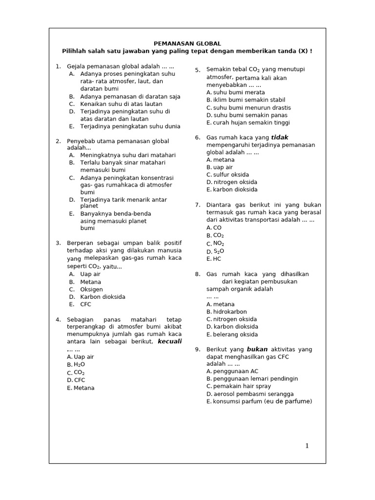 12 LATIHAN SOAL PEMANASAN GLOBAL | PDF