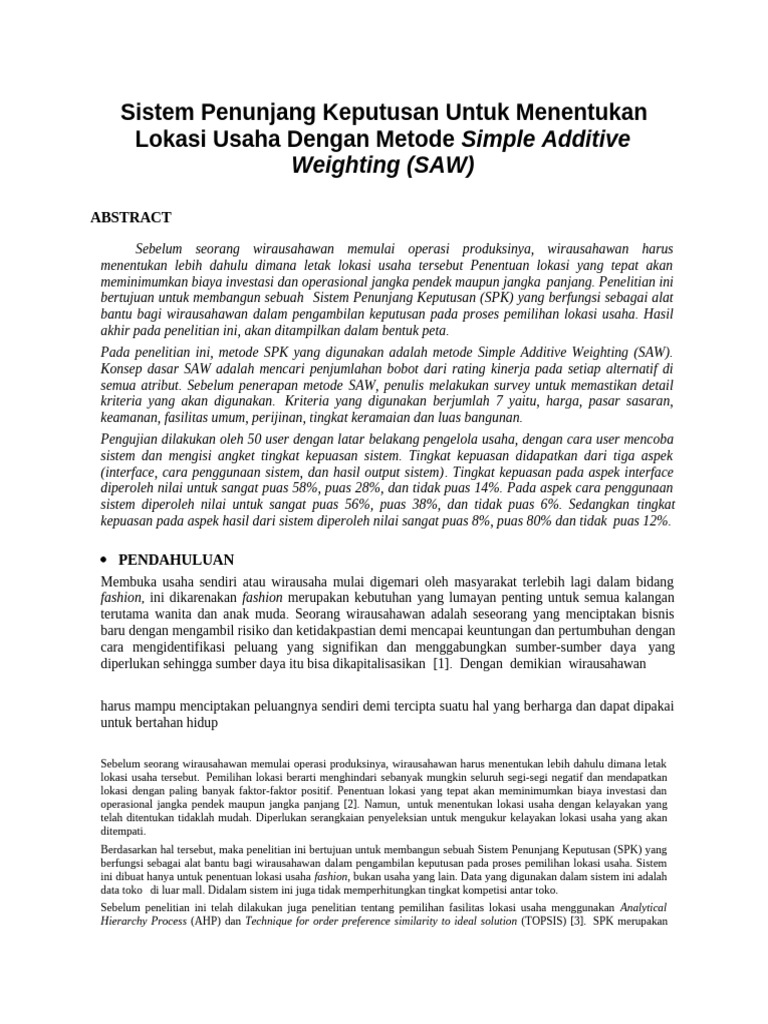 Sistem Penunjang Keputusan Untuk Menentukan Lokasi Usaha Dengan Metode Simple Additive Weighting ...