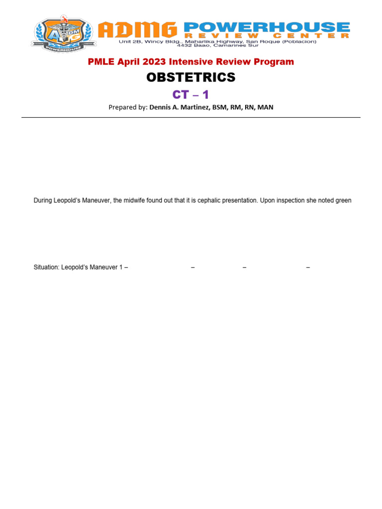 PMLE-April-2023-OB-CT-01 | PDF | Childbirth | Vagina