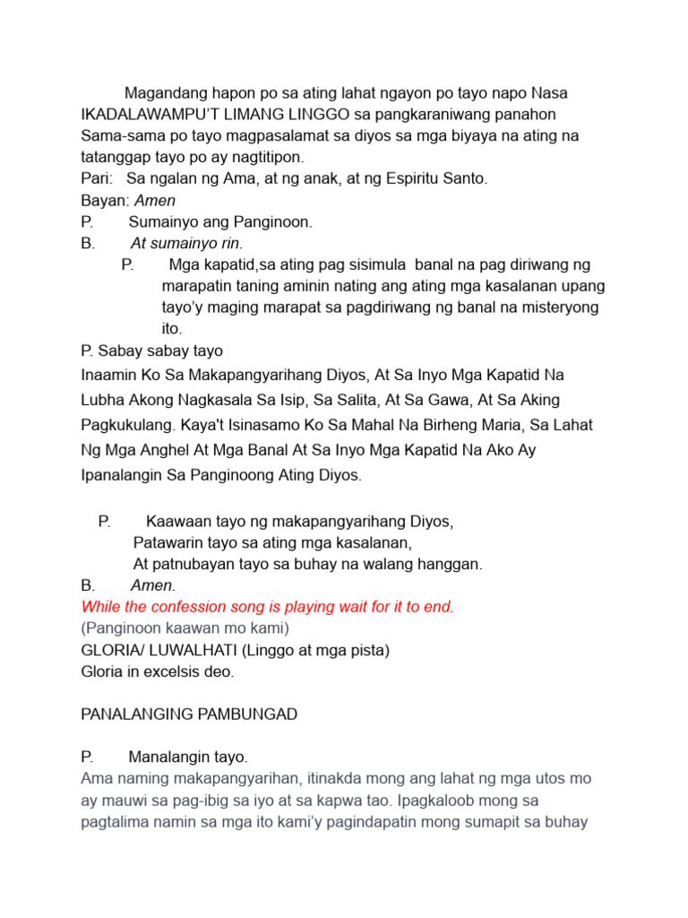 Tagalog Mass Guide | PDF