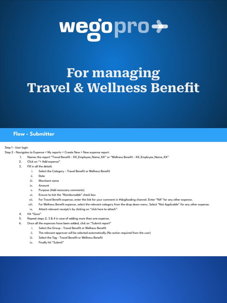 WegoPro - For Managing Employees Travel and Wellness Benefits | PDF