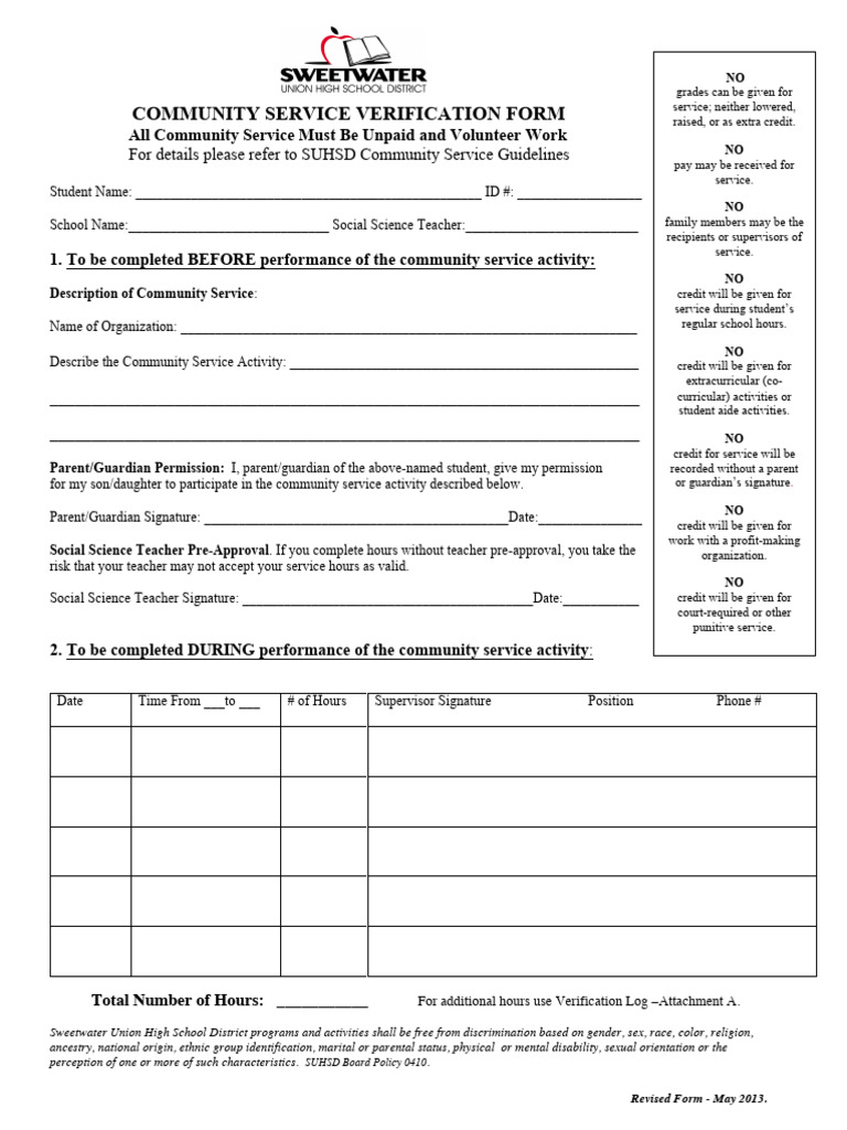 Community Service Verification Form | PDF | Human Rights | Justice
