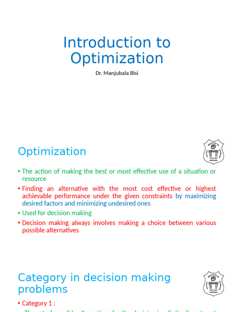 Introduction to Optimization | PDF | Mathematical Optimization | Linear ...