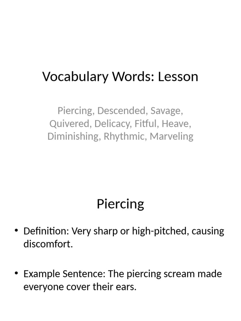 Vocabulary Lesson Piercing To Marveling | PDF