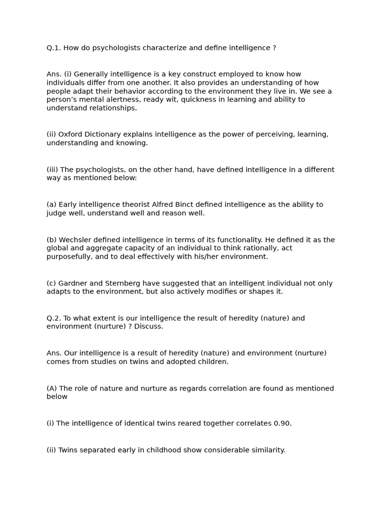 Chapter 1 - Variations in Attribute - Q and A | PDF | Emotional Intelligence | Intelligence