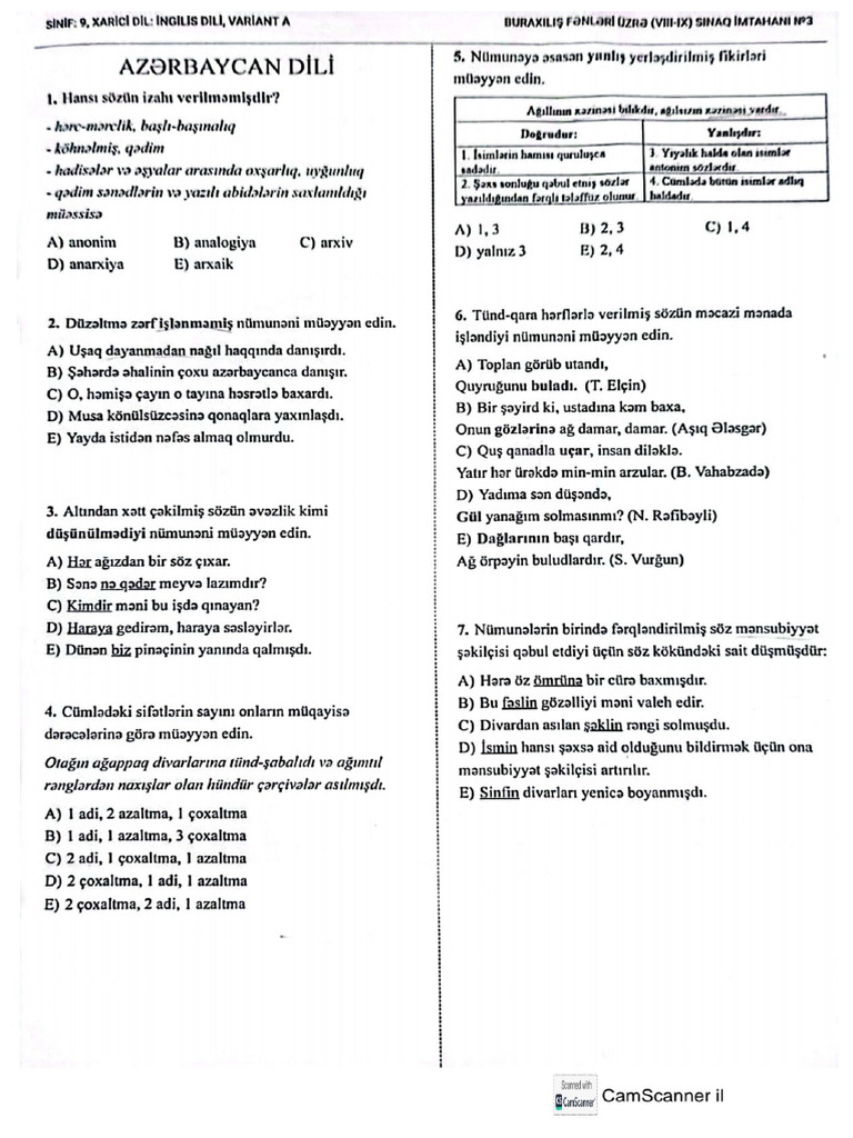 9cu Sinif Buraxiliş N 3 24 Noyabr 2024 | PDF
