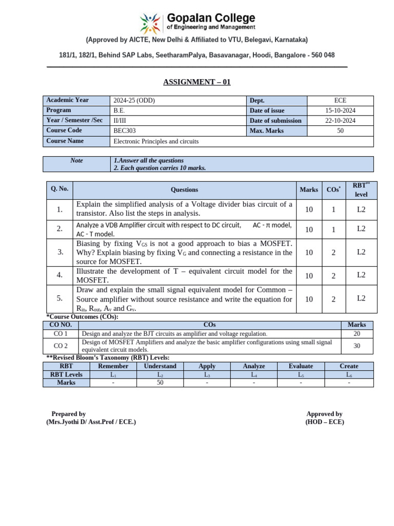 EPC_ASSIGNMENT 01(III sem) (1) | PDF | Amplifier | Mosfet