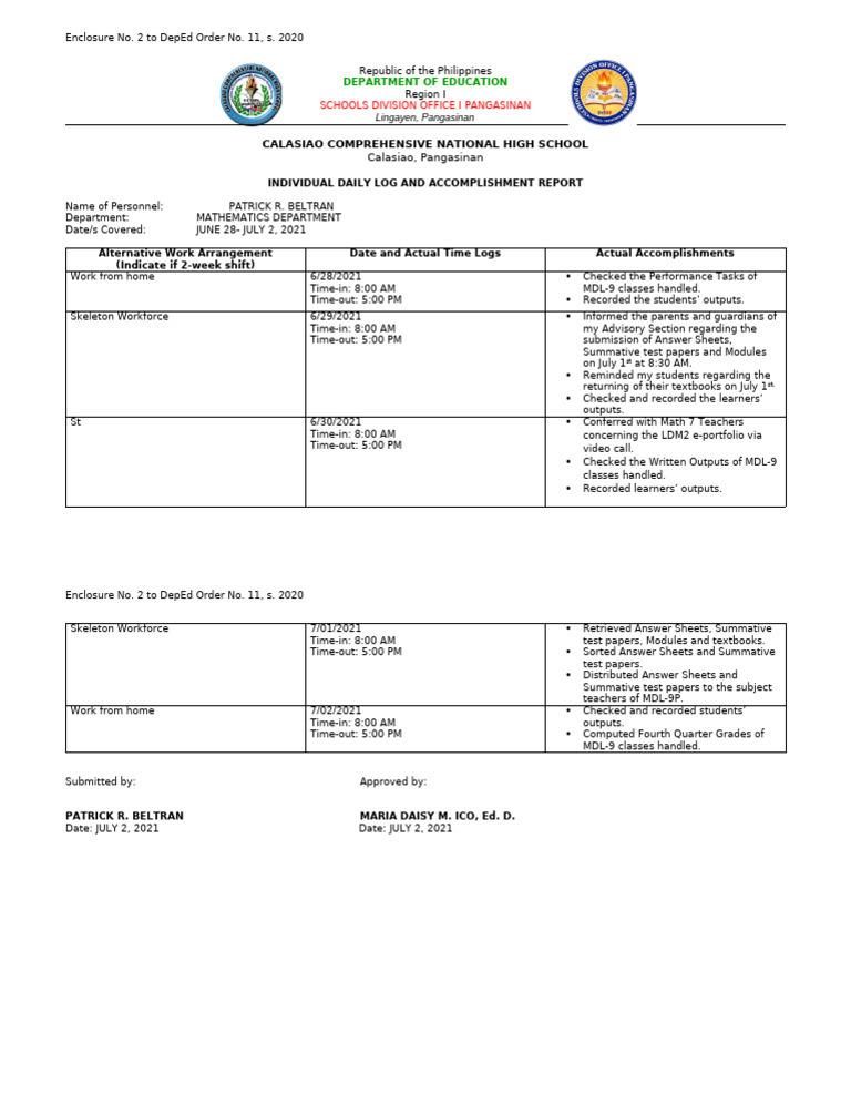 Accomplishment-Report-Math - Dept-JUNE 28 - JULY 2-2021 | PDF