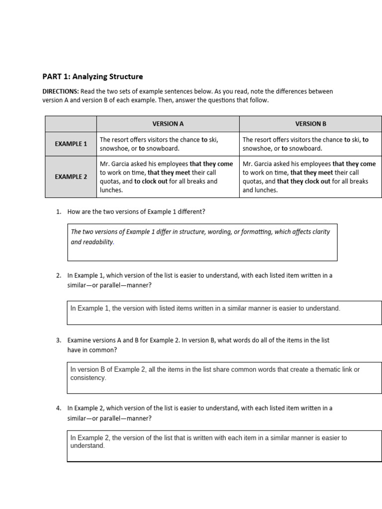 Parallel Structure 20 Pts | PDF | Verb | Phrase