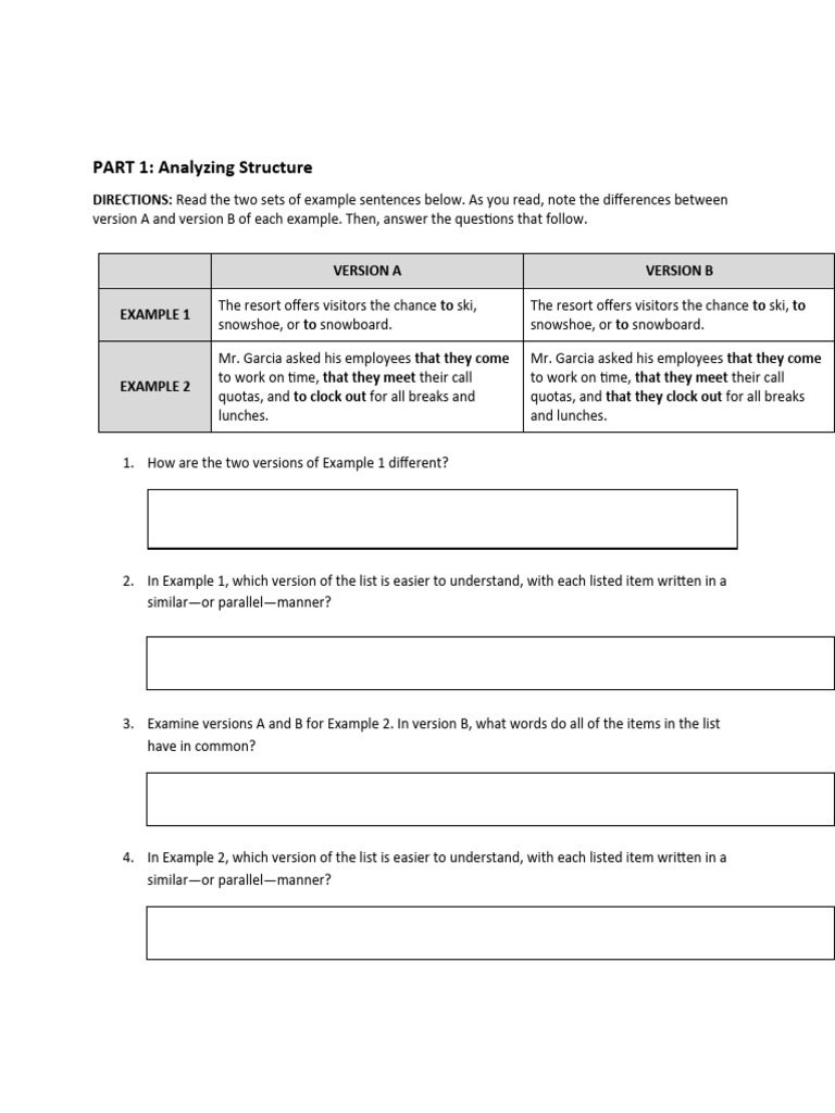 Parallel Structure 20 Pts | PDF | Phrase | Verb