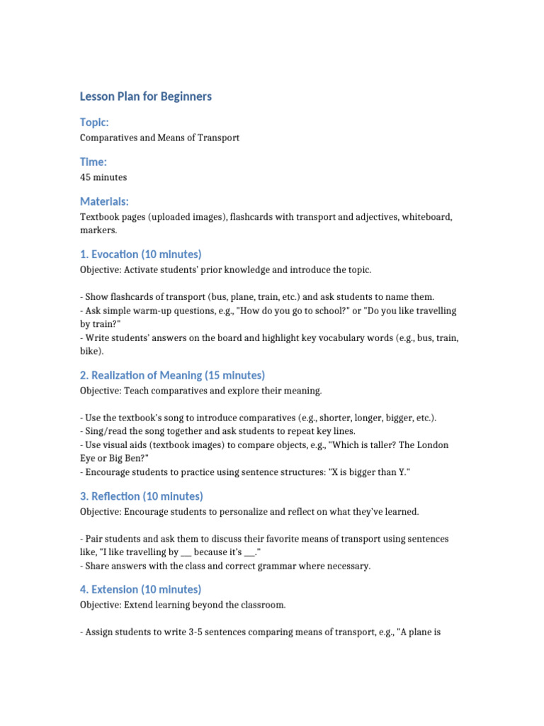 Comparatives Transport Lesson Plan | PDF