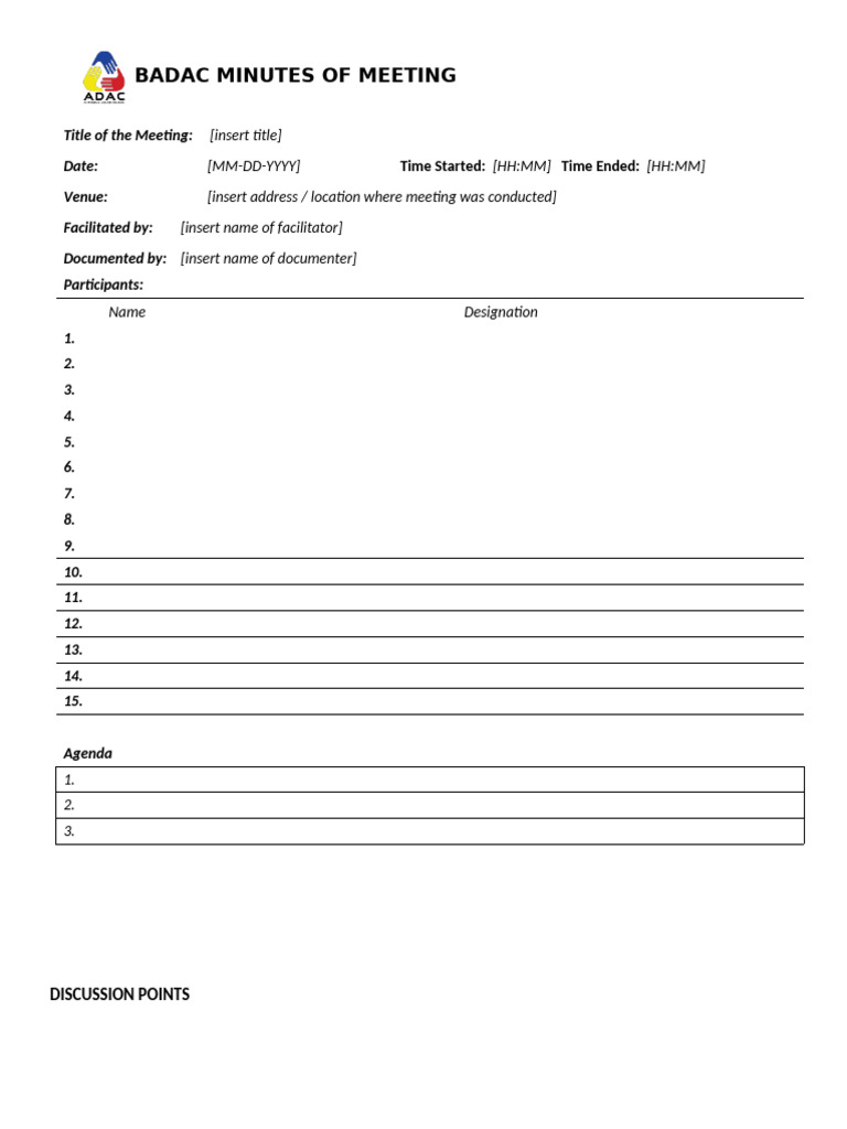 BADAC Form - Minutes of Meeting | PDF