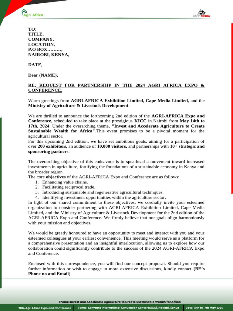 Agri-Africa Expo & Conference Invitation To Partner Letter | PDF ...